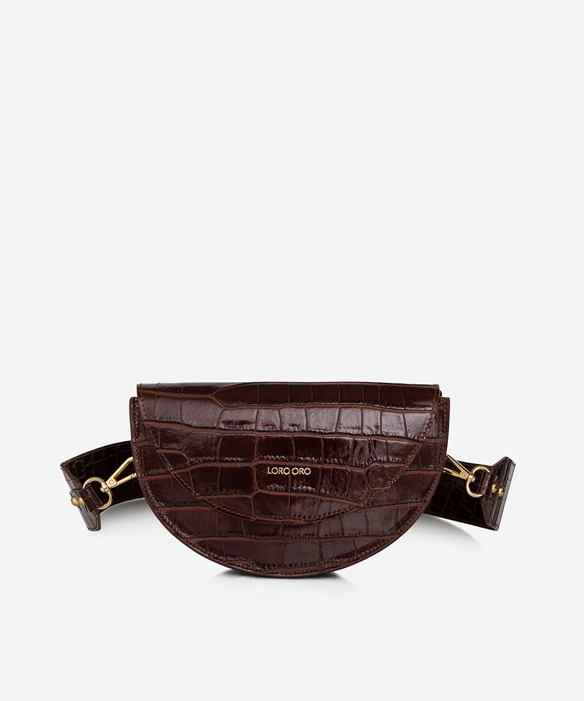 MOON SADDLE BAG MARRONE CROCO | Loro Oro